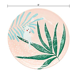 Zak Designs Dinnerware Sets for Indoors and Outdoors, 12 Pieces Melamine Plastic Plate and Bowls for Dinnertime with Family (Summer Prints Pink Tropics)