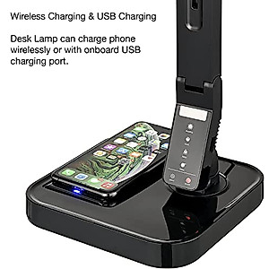Fugetek LED Desk Table Lamp, 14W, 530 Lumens, Wireless Charger & USB Charging Port, Dimmable Eye-Caring, 5 Brightness & 4 Light Modes, Adjustable Arms, Touch Control, Auto Sleep Timer