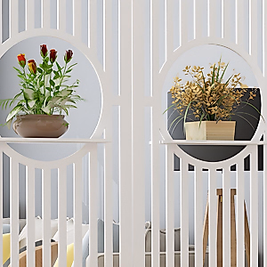 CraftThink Wall Room Divider, Modern White Freestanding Wood Room Divider Screen, Storage Cabinet Display Storage with Shelves, Wall Privacy Screens for Home Office Decorative, 27.5"L x 12"W x 75"H