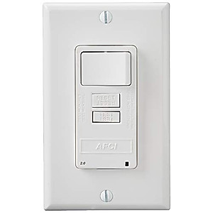 Leviton AFSW1-W SmartlockPro Outlet Branch Circuit (OBC) Combination Arc-Fault Circuit Interrupter with Switch, Wallplate Included, 15-Amp, 120-volt, White