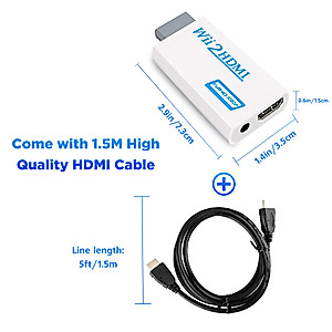 Wii to HDMI Converter Adapter 1080P for Full HD Device with 3,5mm Audio Jack&HDMI Output Compatible with Nintendo Wii, Wii U, HDTV, Monitor-Supports All Wii Display Modes 720P（ HDMI Cable Included）