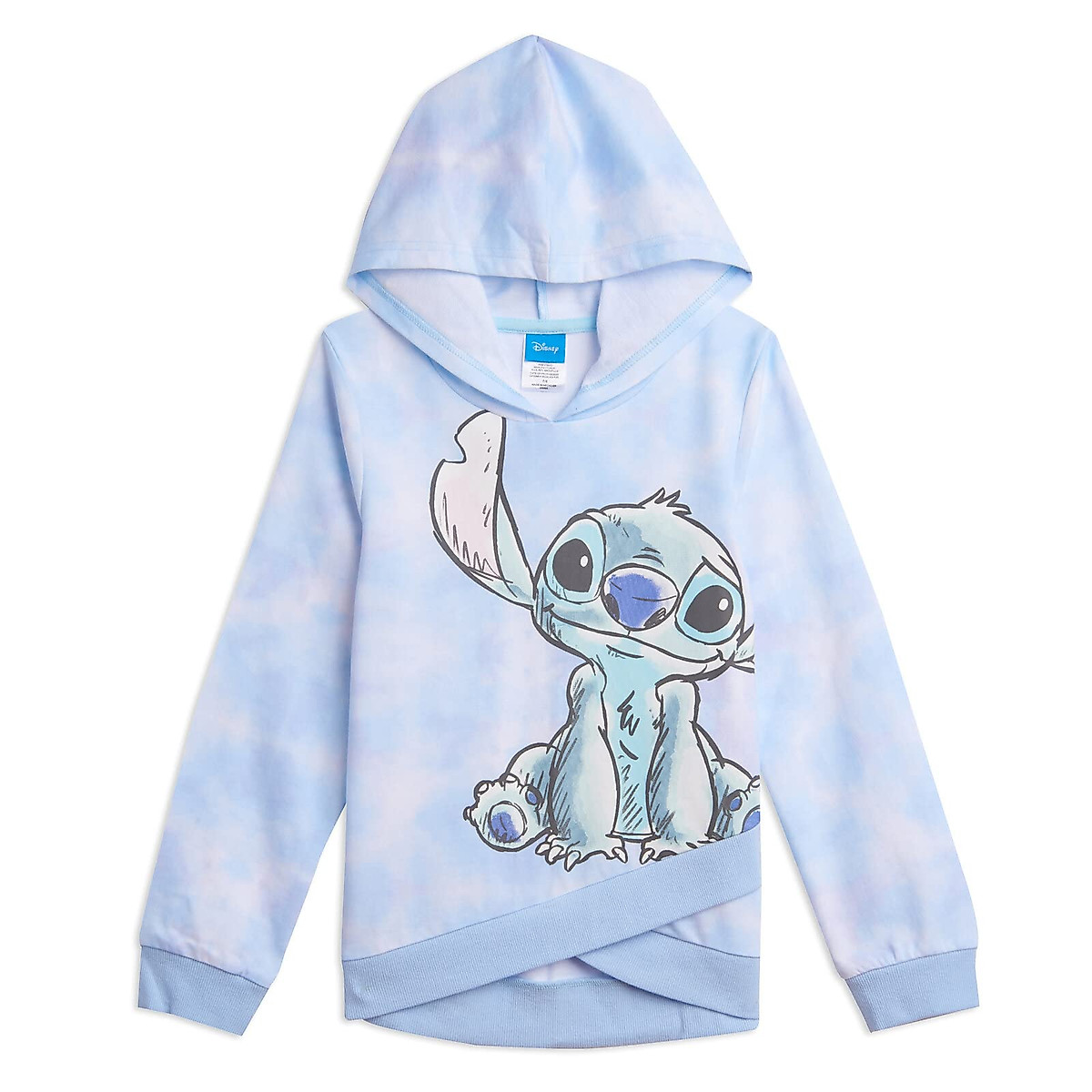 Disney Lilo & Stitch Little Girls French Terry Pullover Crossover Hoodie Tie Dye Blue 7-8