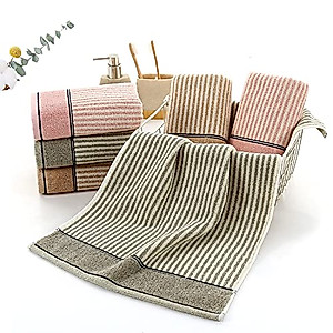 Pidada Hand Towels Set of 2 100% Cotton Striped Pattern Absorbent Soft Decorative Towel for Bathroom 13.4 x 29.1 Inch (Brown)