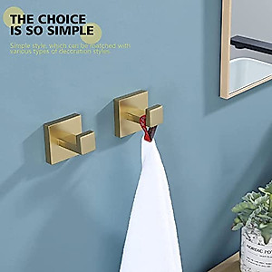 LGSFTBFS 4 Pack Square Towel Hooks for Bathrooms, Gold Towel Hook for Kitchen Bathroom, SUS304 Stainless Steel Coat Hook, Heavy Duty Holder Robe Hooks for Hanging Towels, Coats, sponges, Wall Mount