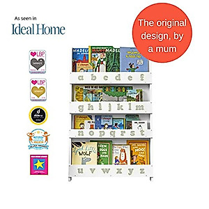 Tidy Books® White Bookshelf for Kids (Age 0-10) Grey Alphabet, Book Storage for Kids, Montessori, Book Rack for Kids, Front Facing, 45 x 30 x 3 in, Eco Friendly, Handmade, The Original Since 2004.…
