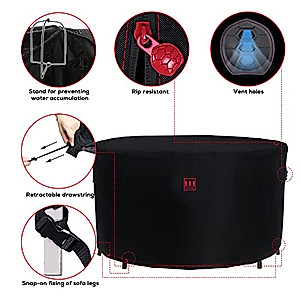 Turtle Life Patio Furniture Sets Cover,Heavy Duty Round Outdoor Dinning Table and Chairs Cover,No Fading Away Within 2 Years,Black,Dia 72" x 29" H