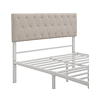 MERITLINE Full Size Metal Bed, Platform Bed Frame with Upholstered Headboard and Footboard, Platform Bed with Drawer Storage No Box Spring Needed ( Beige)