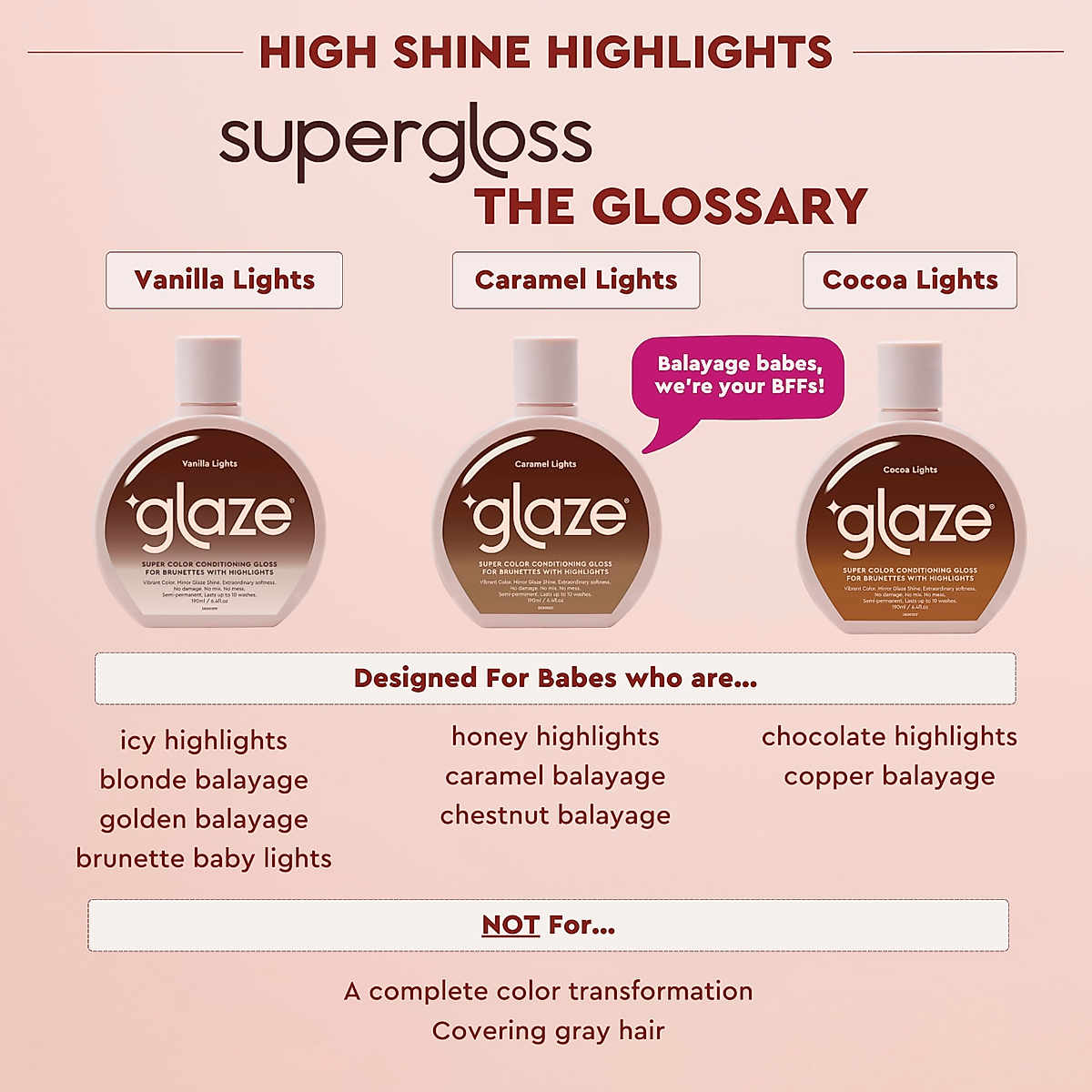 Glaze Super Gloss Color Conditioning Gloss – Caramel Lights for Medium to Dark Brown Hair with Highlights – Rinse Out Semi-Permanent Hair Gloss that Enhances Color and Boosts Shine & Hydration