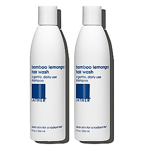 LATHER - Bamboo Lemongrass Hair Wash, 8 fl oz (2-Pack) - Daily Shampoo & Cleanser - Revitalize Hair - Bamboo, Comfrey, Chamomile - Sensitive Skin Safe - Vegan & Cruelty Free - Beauty & Hair Care