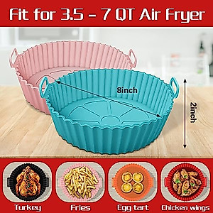 3 Pack Air Fryer Silicone Liners Pot, 8 Inch Silicone Air Fryer Liners Round Reusable Air Fryer Basket for 3.5-7QT, Replacement of Parchment Paper Liners for Baking Oven Microwave (Blue+Pink+Grey)