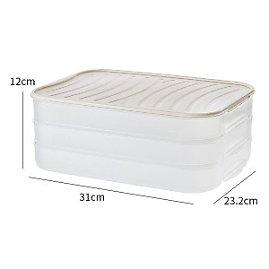 MinLia Multilayer Stackable Kitchen Food Storage Box with Cover Dumpling Fresh Box Food Holder Container Storage Tray(3-Layers,White)