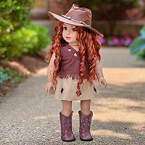 - Cowgirl - 4 Piece 18 inch Doll Outfit - Cowgirl Hat, Skirt, Top and Cowgirl Boots - (Doll Not Included)