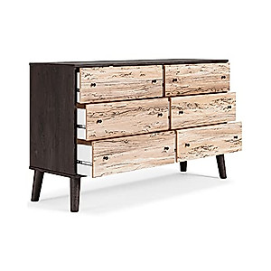 Signature Design by Ashley Piperton Contemporary Scandinavian 6 Drawer Dresser, Two-Tone Black