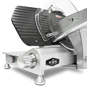 KWS MS-10ET All Metal 320W Electric Meat Slicer 10-Inch with Non-sticky Teflon Blade & Extended Back Space, Frozen Meat/Cheese/Food Slicer Low Noise Commercial and Home Use [ ETL, NSF Certified ]