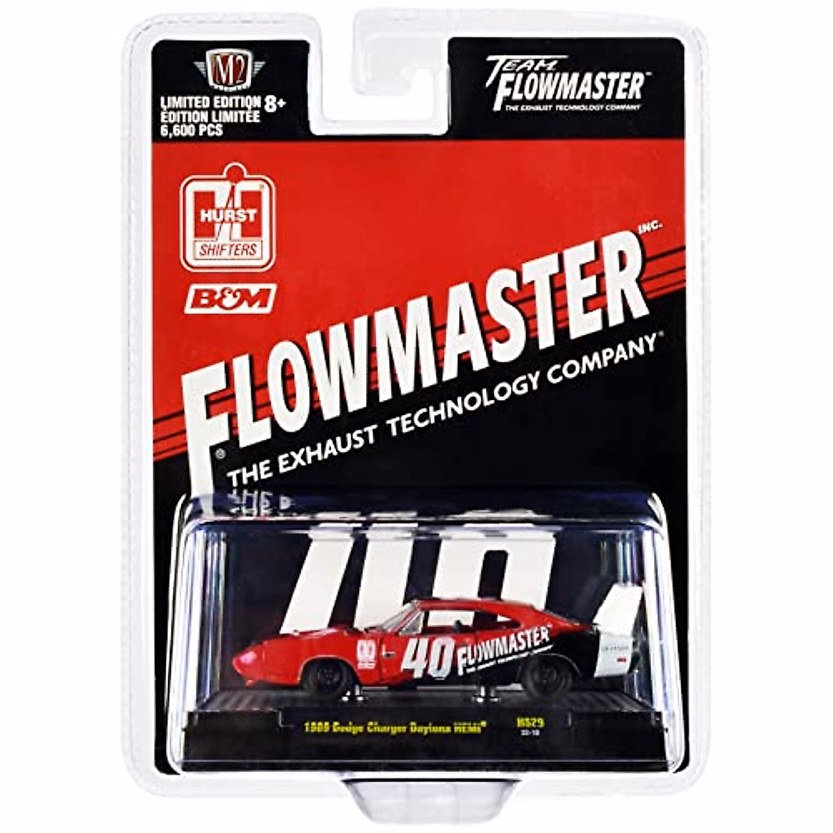 1969 Charger Daytona HEMI #40 Red with Graphics Flowmaster Limited Edition to 6600 Pieces Worldwide 1/64 Diecast Model Car by M2 Machines 31500-HS29