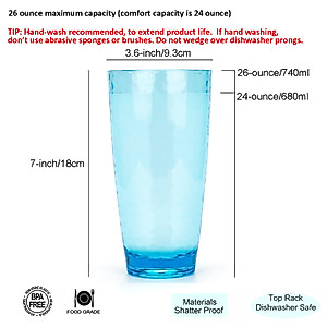KOXIN-KARLU Hammered 26-ounce Plastic Tumbler Acrylic Glasses, set of 6 Multicolor