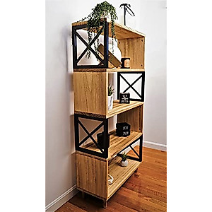 Premium Home Modern Bookshelf – Industrial Bookcase, 5 Shelf Bookcase, Tall Book Shelf, Farmhouse Book Case, Bookshelves and Bookcases, Rustic Wood, Industrial Black Metal, 5 Tier Shelf Shelving Unit