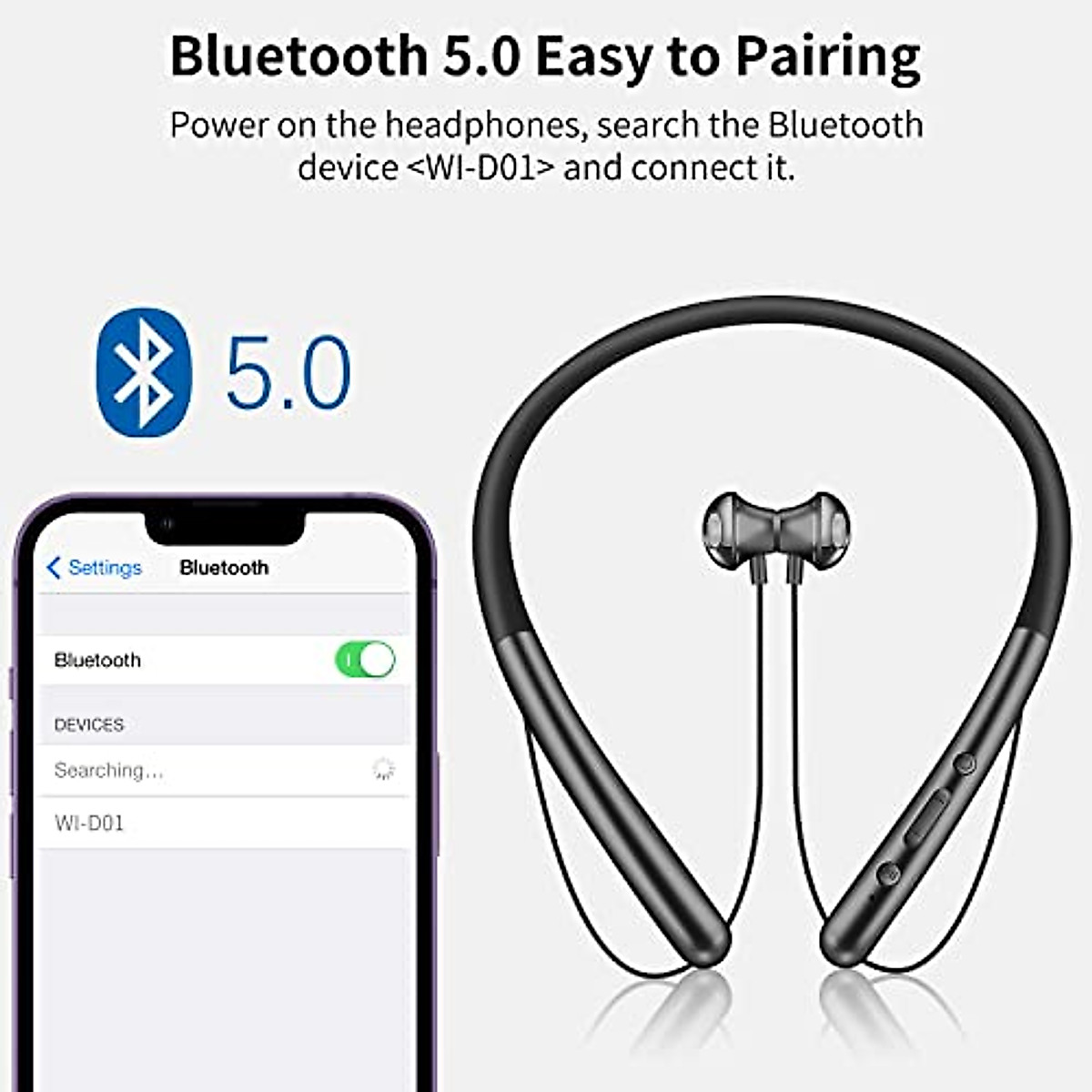 WESADN Bluetooth Headphones Neckband Wireless Earbuds Headset Noise Cancelling with Microphone 20H Playtime Sports Running Outdoor in Ear Headphones for iPhone Android, Black