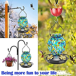 Hummingbird Feeder, Glass Hummingbird Feeder for Outdoors, Vibrant Colors Attract Hummingbirds, 18 Ounces, Netted Texture Ball Shape Bottle