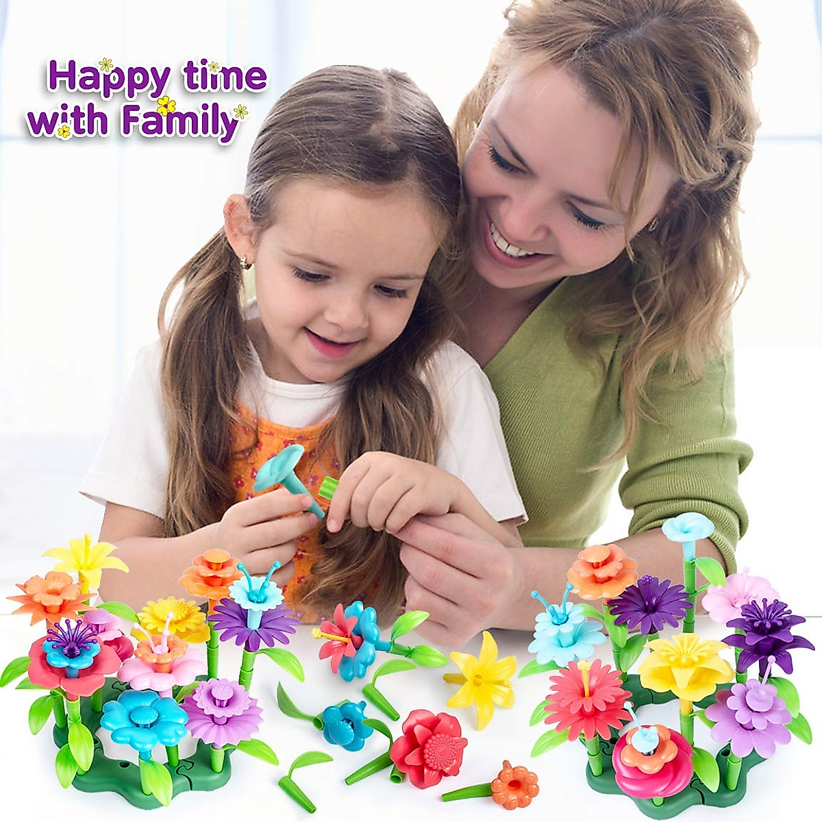 Lierpit Flower Arrangement Toy Set 128PC,Bouquet Building Blocks, Educational Garden Art and DIY Assembly handicrafts, for Children Over 3 Years Old on Holidays, Birthdays and Christmas