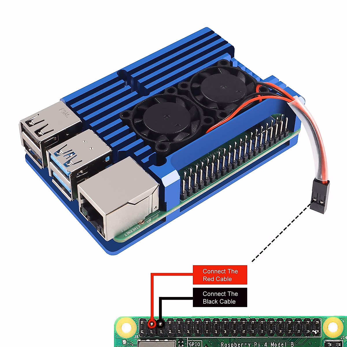 Dorhea for Raspberry Pi 4 B Metal Case, Armor Case with Dual Cooling Fan Aluminium Armour - Heatsink Case for Raspberry Pi 4, Radiation and Rust Protection for Raspberry Pi 4 B (Blue)