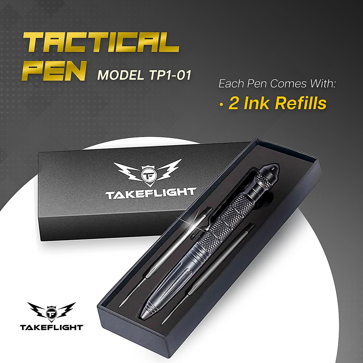 TF TAKEFLIGHT Tactical Pen Multitool, Diamond Thread Grip, Strong Rugged Aircraft Grade Aluminum EDC Survival Gear, Pocket Military Style Writing Glass Breaker for Men, Ideal Gift for Dad, Black…