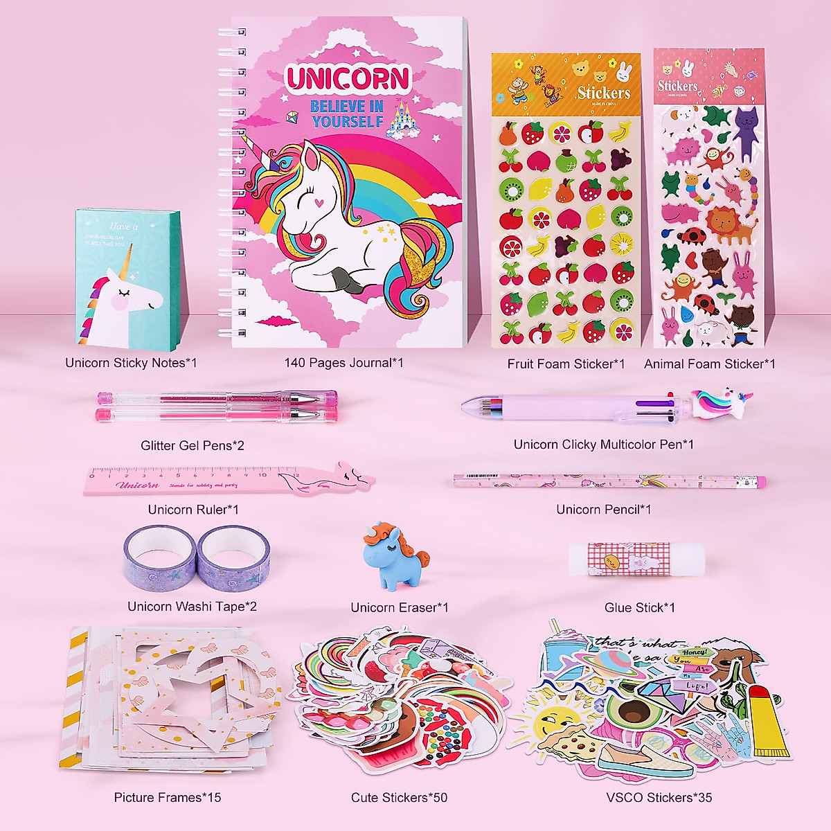 homicozy DIY Journal Kit for Girls,Unicorn Gifts for Girls Age 3-10 Years Old,Art Craft & Supplies for Kids Age 4-10,Scrapbook &Diary Supplies Set,Cute Stationery,Girls Birthday Ideas Gifts Toys