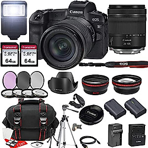 Canon EOS R Mirrorless Camera w/RF 24-105mm f/4-7.1 is STM Lens + 2X 64GB Memory + Hood + Case + Filters + Tripod + More (35pc Bundle)