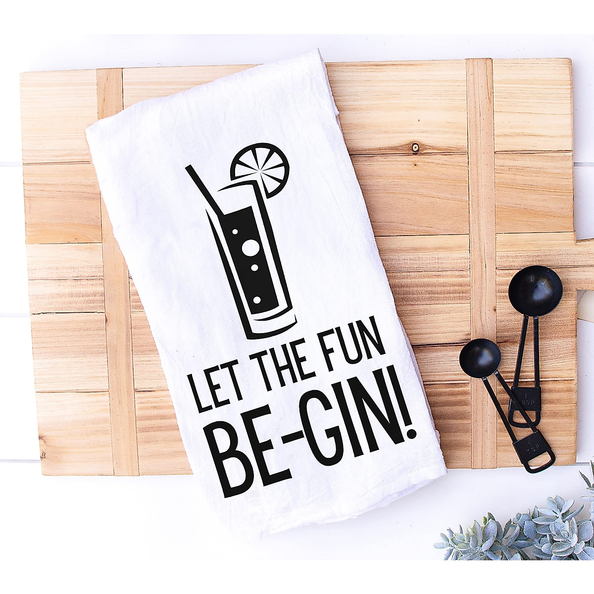 Handmade Funny Kitchen Towel - 100% Cotton Gin and Tonic Hand Bar Towels for Kitchen - 28x28 Inch Perfect for Hostess Housewarming Christmas Mother’s Day Birthday Gift (Let the Fun Begin)