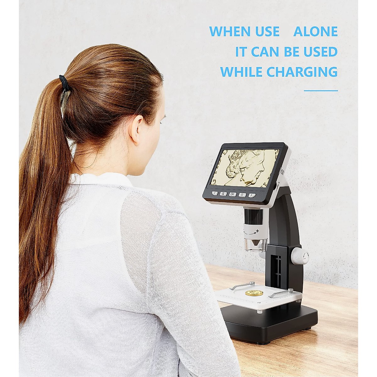 LCD Microscope 4.3" IPS Screen, 1080P Digital Stand Microscope Inspetion Camera, 8 LED Lights, 50x-1000x Magnification, USB Electron Microscopes Compatible with Computer