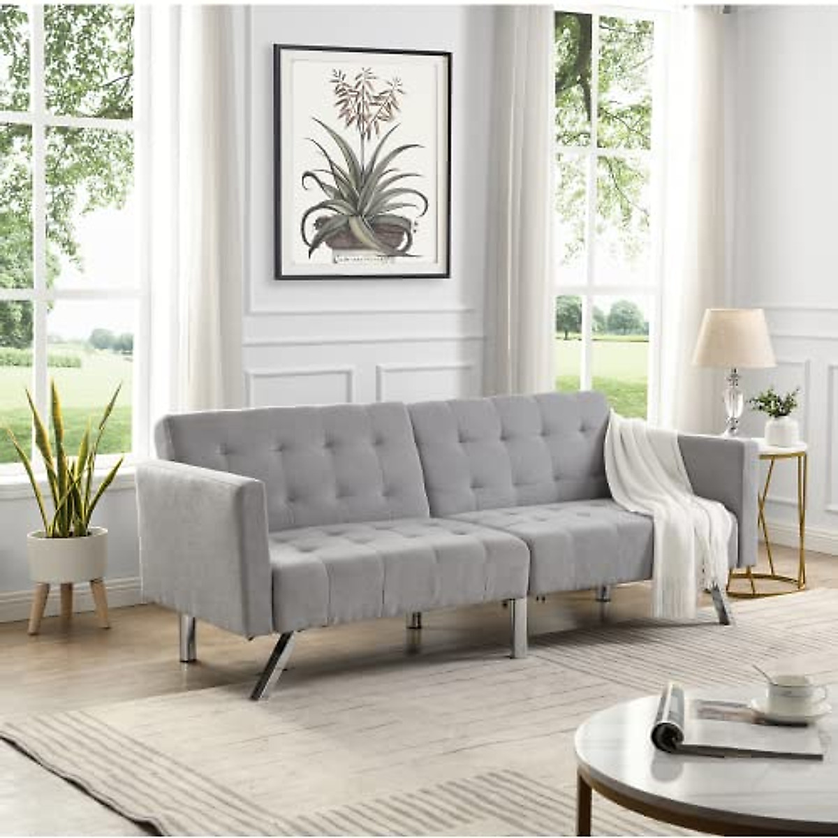 AnwickNomo Futon Sofa Bed,Recliner Couch,Convertible Folding Lounge Couch Loveseat Sleeper Sofa with Armrests, Small Love Seat for Living Room Office Reading Room,Bedroom Furniture Set (Light Grey)