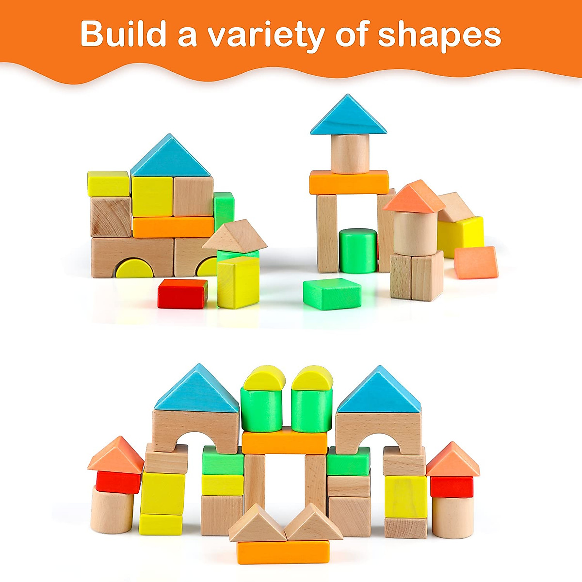 FOPNETS Large Wooden Blocks Construction Building Toys Set Educational Preschool Learning Toys with Carrying Bag Stacking 32 Pieces Toddler Blocks Toys for 3+ Year Old Boy and Girl Gifts