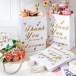 PerKoop 24 Pieces Employee Appreciation Gift Bags Bulk Thank You for Being Awesome Gift Bags with Handles Kraft Housekeeping Week Gifts for Colleague Employee Nurse Coworker Teacher(White)