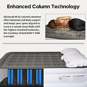 Cotabaty Queen Air Mattress with Built-in Pump, 18 inch Tall Inflatable Mattress Double Airbed, Luxury Self Inflating Air Bed Blow Up Mattress Portable for Home Camping Travel, 650lb Max, Foldable