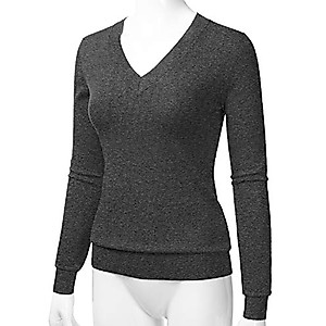 LALABEE Women's V-Neck Long Sleeve Soft Basic Pullover Knit Sweater CHARCOALGRAY L