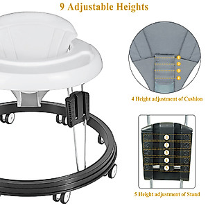 Baby Walker for Boys and Girls, Foldable Toddler Round Walker with Adjustable Height, Detachable Seat Cover and Mute Anti-Rollover Baby Walker, Suitable for Height 65-88cm