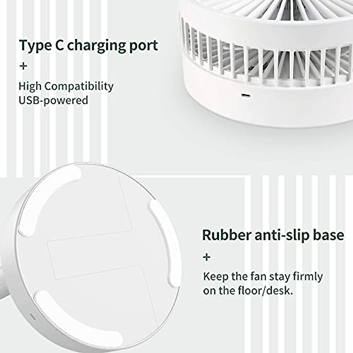 Portable Desk Fan,Foldable Fan Pedestal Stand Floor Fan Adjustable Height from 14.2 inch to 39inch, 4 Speeds & Time Settings, 7200mAh Rechargeable Battery Telescopic Oscillate USB Charging (WHITE)