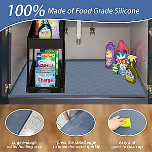 URMONA Under Sink Mat for Kitchen Waterproof, 40" x 22" Silicone Under Sink Mat for Shelf Liner Organizer, Cabinet Sink Protector Under Sink Liner for Bottom Kitchen, Bathroom(Black)