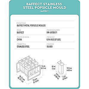 Baffect Metal Popsicle Moulds, Set of 6 Round Head Stainless Steel Ice Lolly Molds with Holder, Fast Freezing Ice Cream Makers with Lollipop Sticks and Bags