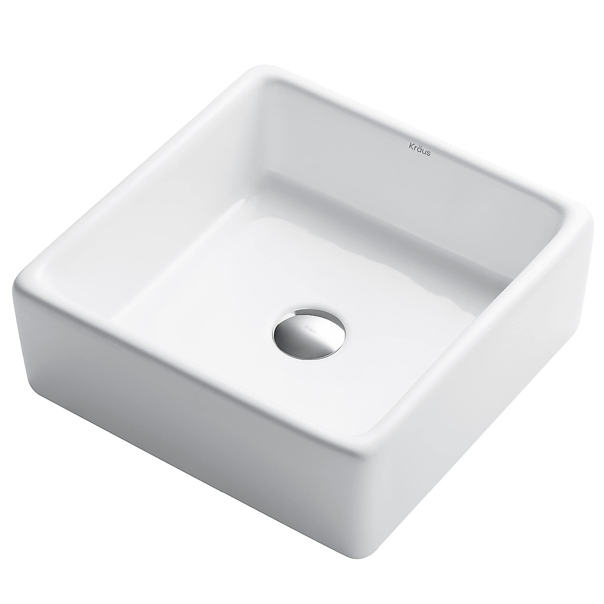 Kraus KCV-120 Square Ceramic Bathroom Sink, White, 15 Inch