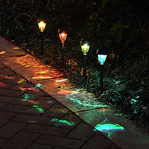 TWINSLUXES 12 Pack Solar Pathway Lights,Color Changing Outdoor Waterproof Garden Lights LED Landscape Lighting Up to 12 Hrs Long Auto On/Off Dusk to Dawn for Sidewalk,Lawn, Patio, Yard…
