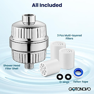 gotonovo 20 Stage Shower Head Filter for Hard Water,Shower Filter with 2 Replaceable Cartridges, High Pressure Shower Water Filter Removes Odors and Impurities Polished Chrome