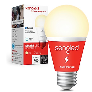 Sengled Smart Bulb, Bluetooth Mesh, Work with Alexa Only, A19 Dimmable E26, 60W Equivalent Soft White 800LM, Certified for Humans Device, 1 Pack