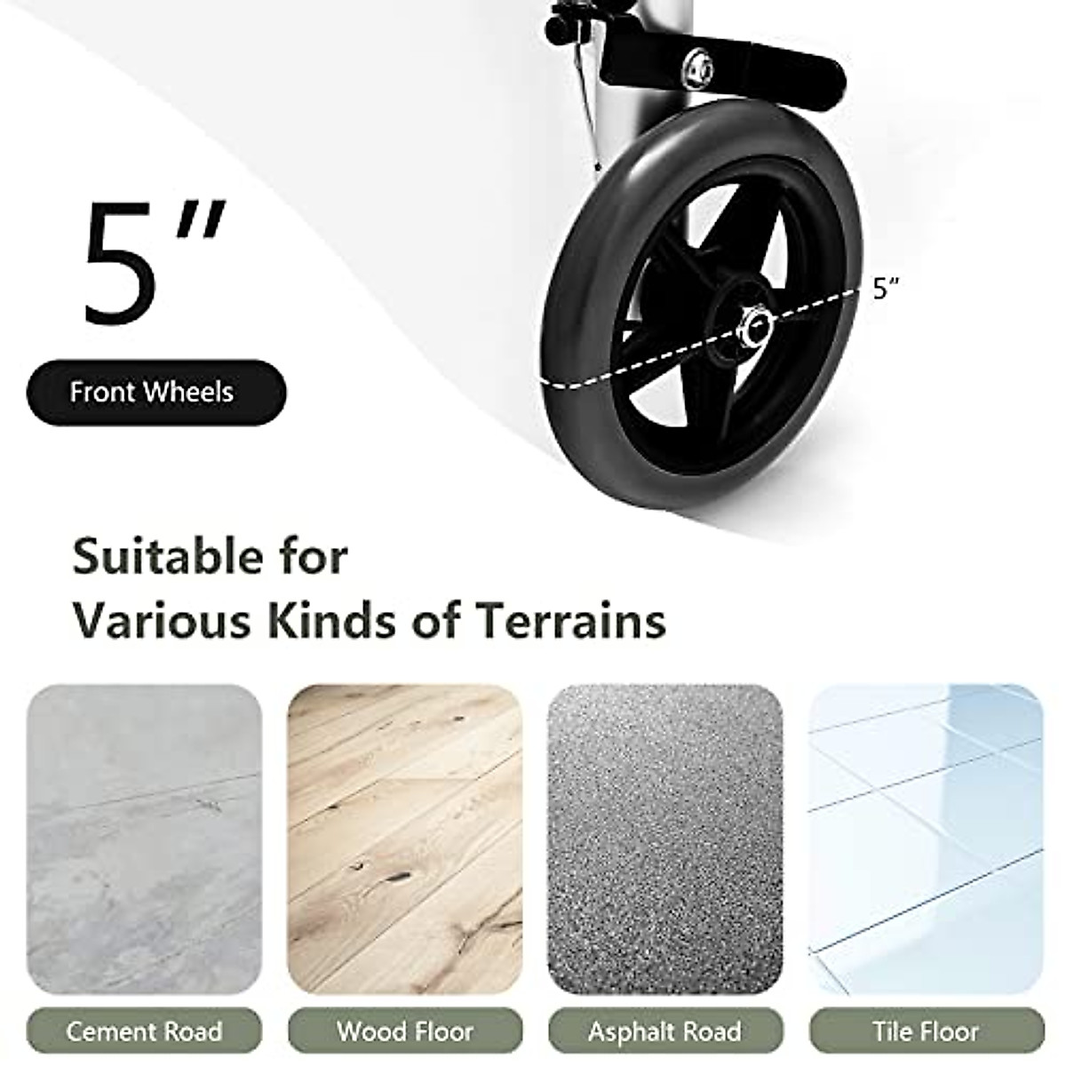 Goplus Walkers for Seniors, 4-in-1 Folding Walker with 5’’ Wheels, Detachable Seat, Height Adjustable Stand Up Walker, Medical Walking Mobility Aid, 350lbs Rolling Walker for Adult Bariatric Handicap