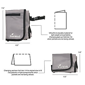 Portable Changing Pad Station for Newborn Baby Infant Diaper Mat Waterproof Compact Wristlet Clutch Holds Wipes & Diapers On The Go Travel Kit for Mom Dad in Grey by 3iveWell