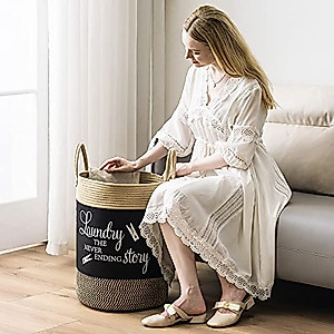 YOUDENOVA Woven Rope Laundry Basket, Tall Dirty Clothes Hamper for Blanket Storage in Bedroom, Bathroom,Living Room - Brown, 58L