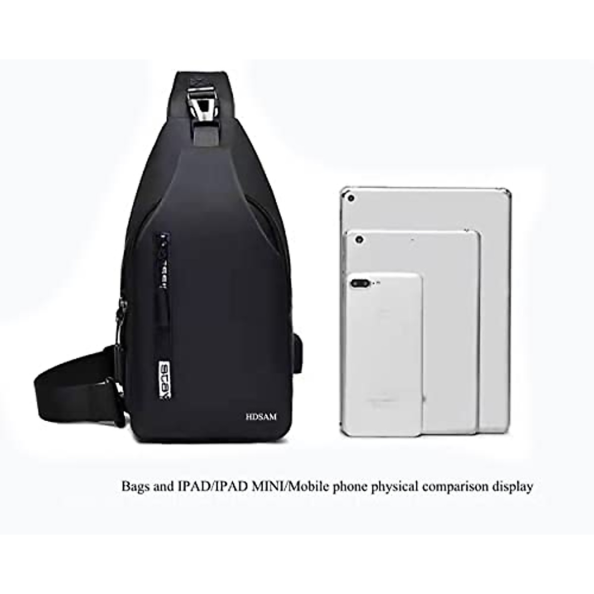 HDSAM Crossbody Bag Sling Backpack Travel Hiking Chest Bag Daypack, Waterproof Casual Day Bag for Travel Hiking Cycling Outdoor Trip Multi-pocket Shoulder Bag Pack with Charge Port & USB Cable