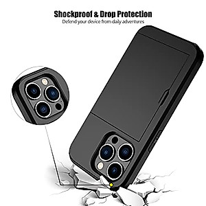 Nvollnoe for iPhone 14 Pro Case with Card Holder Heavy Duty Protective Dual Layer Shockproof Hidden Card Slot Slim Wallet Case for iPhone 14 Pro for Women&Men(Black)