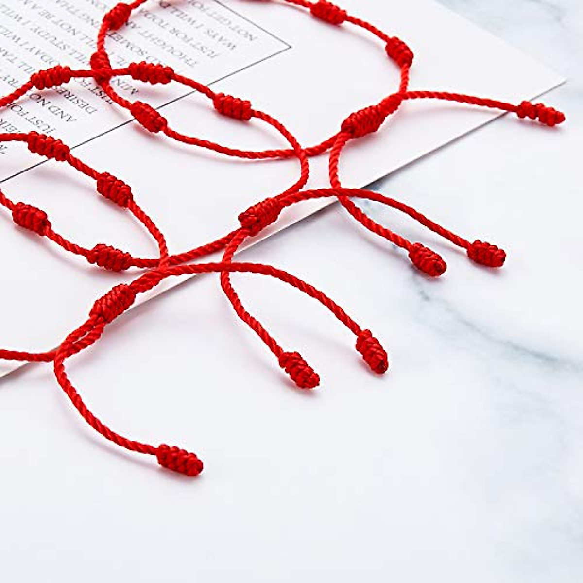 WILLBOND 6 Pieces Red String Bracelets Red Cord Bracelet Adjustable Red Knot String Bracelet Amulet for Protection, Evil Eye and Good Luck(7 Knots Style)