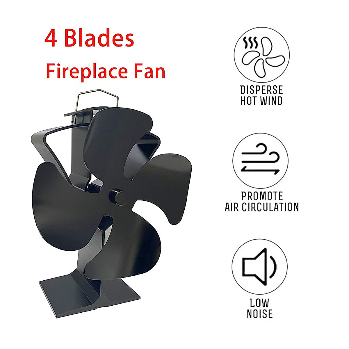 OMANSHY 4 Blades Wood Stove Fan Heat Powered Fans Fireplace fans Eco Fans for Wood Burning/Log Burner Fireplace